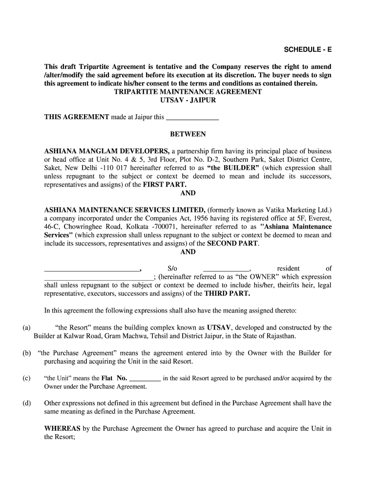 Fillable Online This draft Tripartite Agreement is tentative and ...