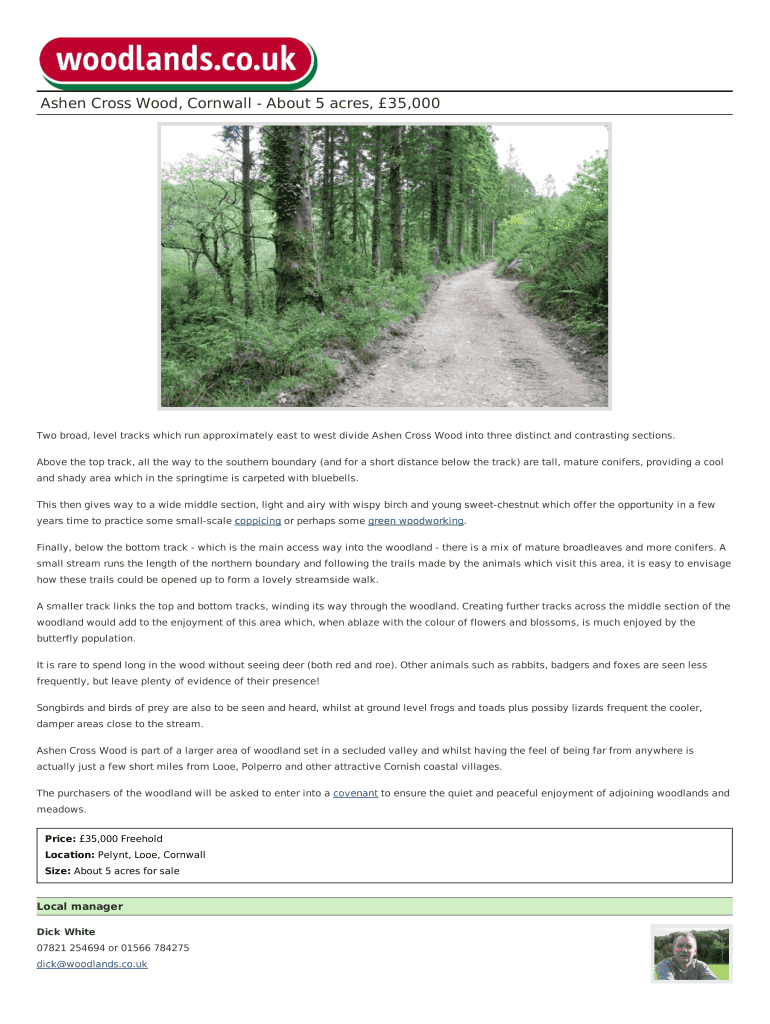 Fillable Online woodlands co Ashen Cross Wood, Cornwall - About 5 acres ...