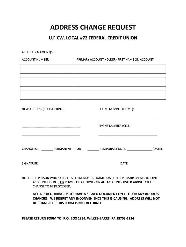 Fillable Online Address change request - Tioga Area Federal Credit Union Fax Email Print - pdfFiller