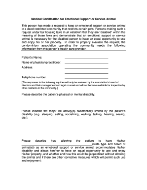Fillable Online Medical Certification for Emotional Support or Service ...