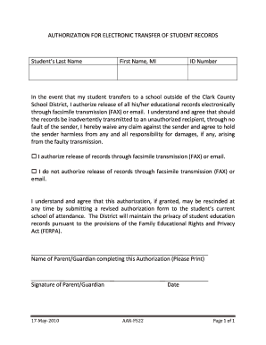 Fillable Online Electronic Transfer of Records - Foothill High School Fax Email Print - pdfFiller