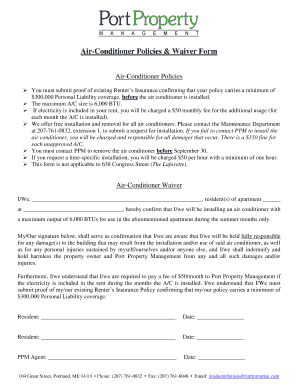 Fillable Online Air-Conditioner Policies amp Waiver Form ...