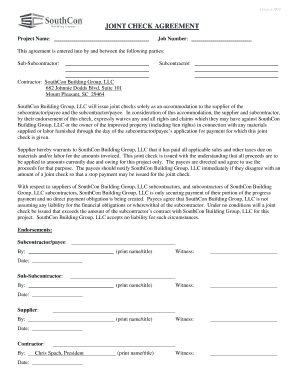 Fillable Online JOINT CHECK AGREEMENT - southconbuildingcom Fax Email ...