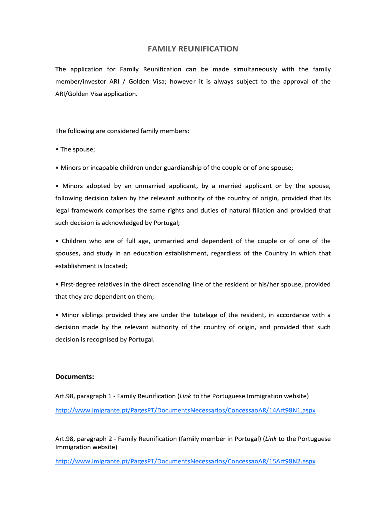 Fillable Online The application for Family Reunification can be made ...