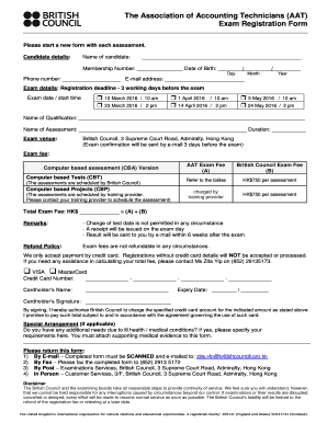 Fillable Online britishcouncil AAT registration form Mar-May 16 Fax ...