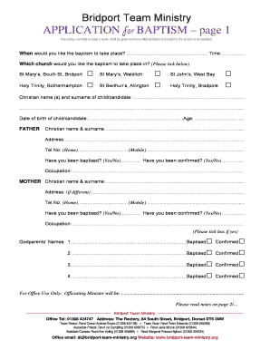 Fillable Online bridport-team-ministry Baptism Application Form - Bridport Team Ministry ...