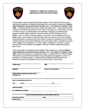 Fillable Online Criminal Trespass bAffidavitb - Bedford bTexasb Police ...