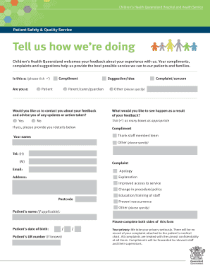 Fillable Online Tell Us How Were Doing Family Feedback Form family ...