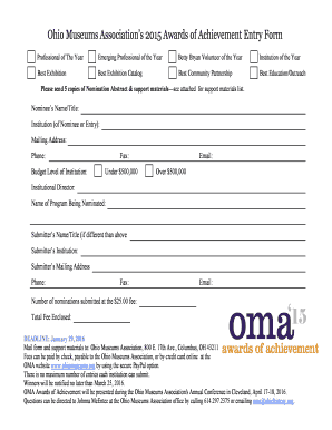 Fillable Online Ohio Museums Association's 2015 Awards of Achievement ...