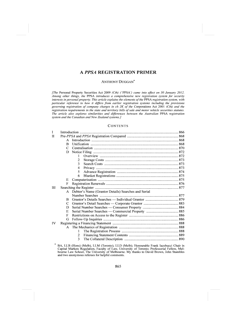 Fillable Online A PPSA REGISTRATION PRIMER Fax Email Print - pdfFiller