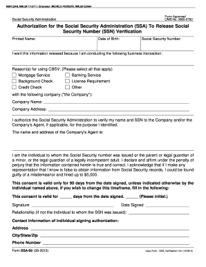 Fillable Online SSA To Release Social Security Number SSN ...
