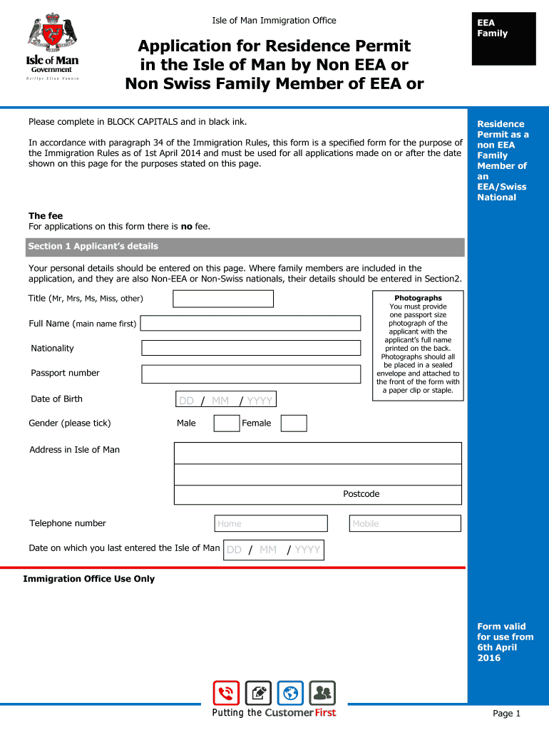 Fillable Online gov Isle of Man Immigration Office Application for ...