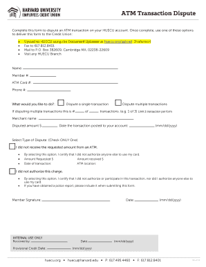Fillable Online Complete this form to dispute an ATM transaction on ...