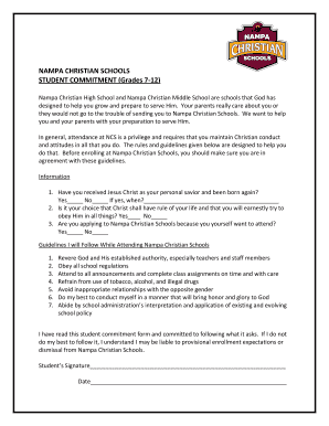 Fillable Online NAMPA CHRISTIAN SCHOOLS Student Commitment Form Fax ...