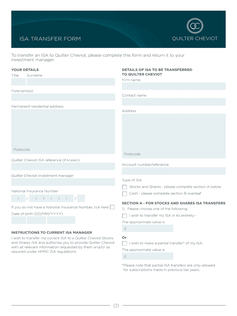 Fillable Online ISA TRANSFER FORM - quiltercheviotcom Fax Email Print ...