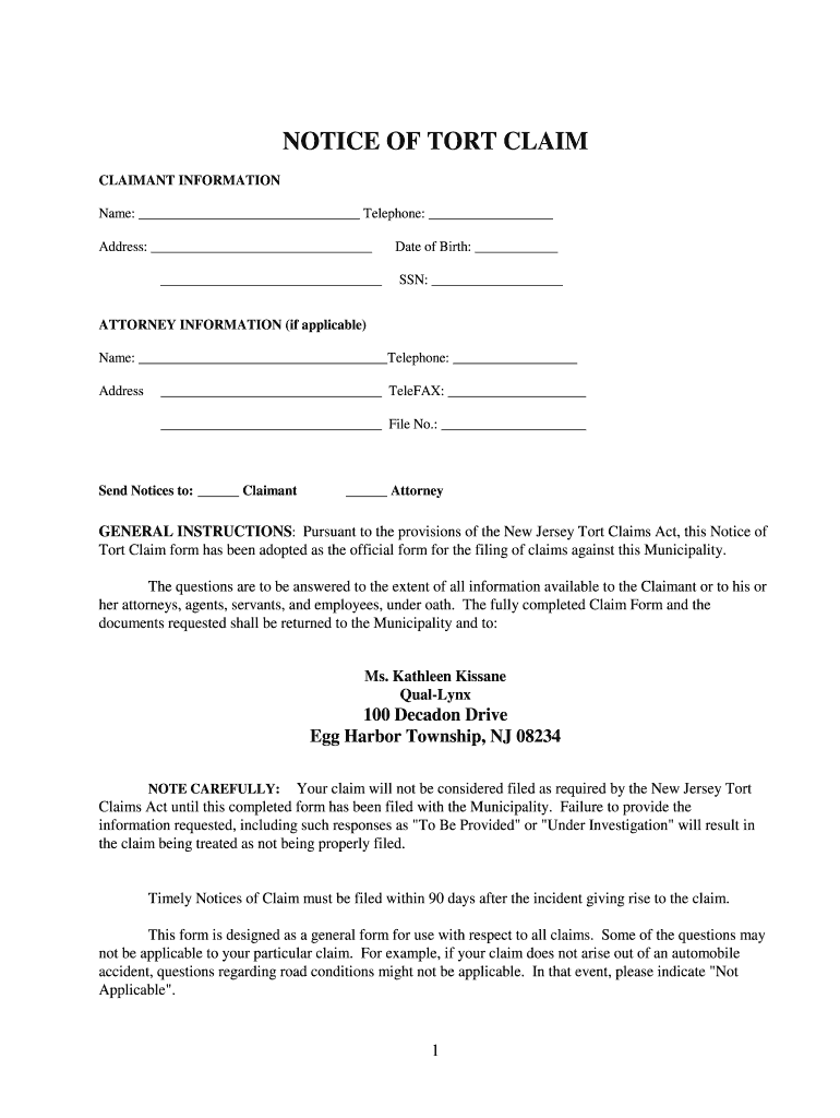 Fillable Online midjif Anatomy of a Tort Claim - MID Jersey JIF Fund ...