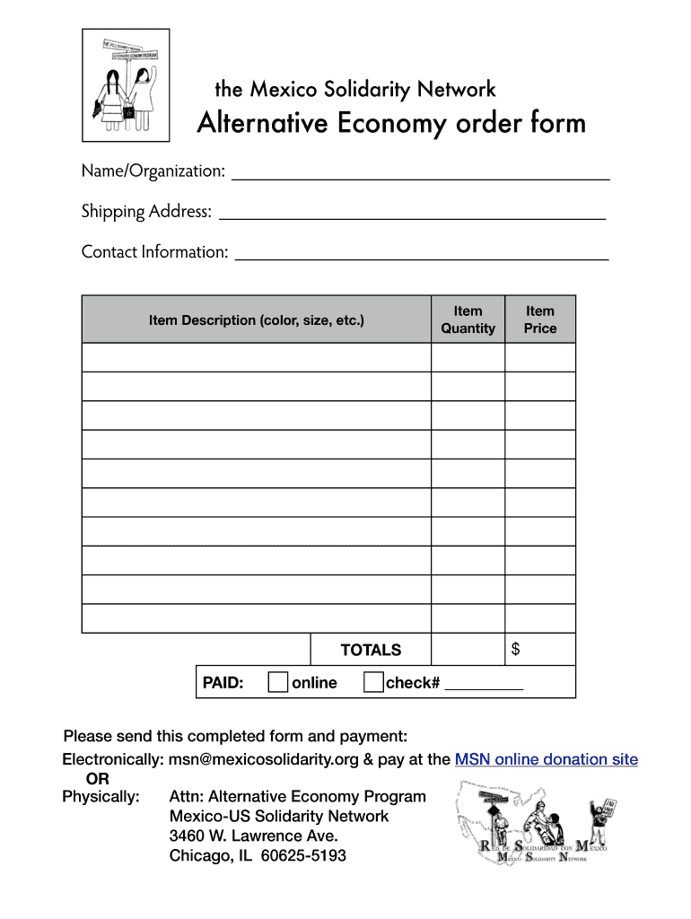 Fillable Online AE order form - mexicosolidarityorg Fax Email Print ...