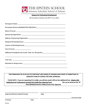 Fillable Online web2 epsteinatlanta Request for Professional Development Fill in the blanks on ...