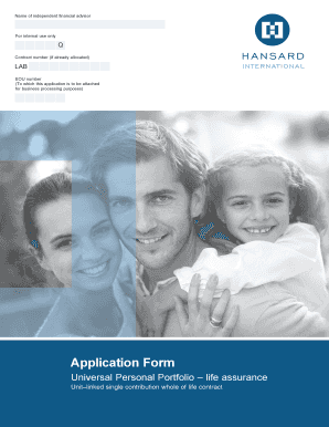 Fillable Online Application Form for Universal Personal Portfolio life ...