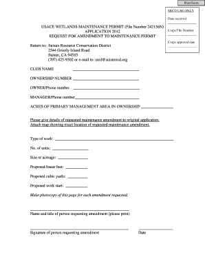Fillable Online suisunrcd USACE WETLANDS MAINTENANCE PERMIT (File ...