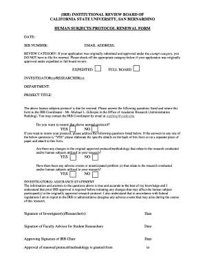 Fillable Online irb csusb BIRBb INSTITUTIONAL REVIEW BOARD OF Fax Email ...
