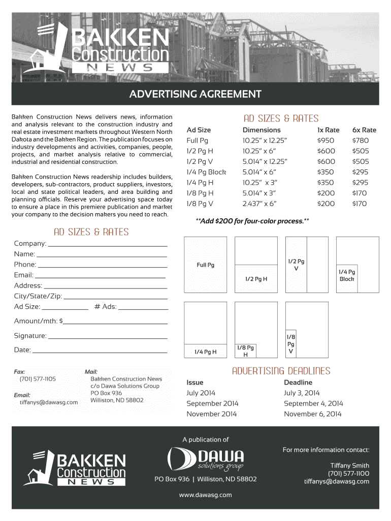 Fillable Online Printable Rate Sheet - Bakken Construction News Fax ...