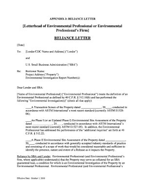 Fillable Online APPENDIX 3 RELIANCE LETTER Fax Email Print - pdfFiller