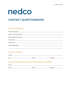 Fillable Online CONTACT QUESTIONNAIRE - bnedcoloansbborgb Fax Email ...
