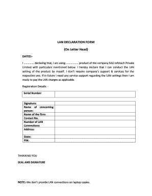Fillable Online LAN DECLARATION FORM On Letter Head - SAG Infotech Fax ...