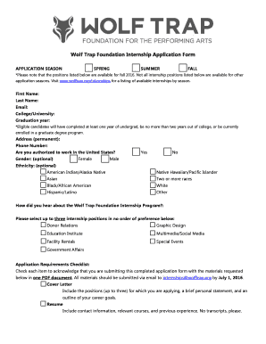 Fillable Online wolftrap Wolf Trap Foundation Internship Application ...
