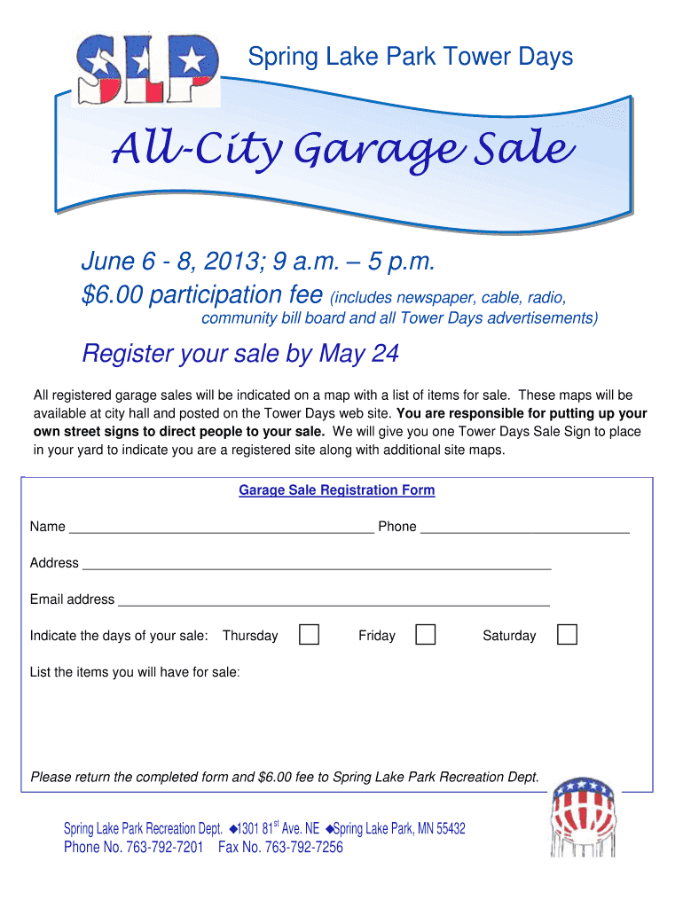 Fillable Online All-City Garage Sale - slprecorg Fax Email Print ...