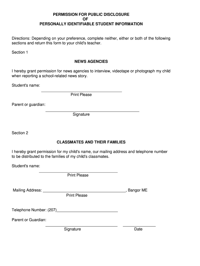 Fillable Online PERMISSION FOR PUBLIC DISCLOSURE - Fruit Street School ...