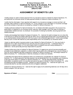Fillable Online ASSIGNMENT OF BENEFITS.pages - Institute for Spine and ...