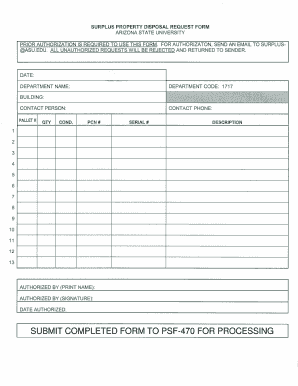 Fillable Online SURPLUS PROPERTY DISPOSAL REQUEST FORM ARIZONA STATE Fax Email Print - pdfFiller