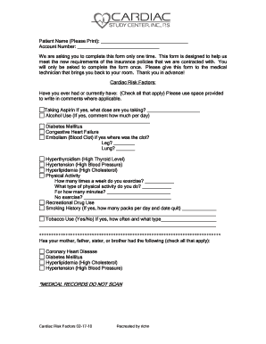 Fillable Online Cardiac Risk Factors - Cardiac Study Center Fax Email ...