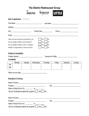 Fillable Online Application Form for Restaurants Fax Email Print ...