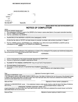 Fillable Online teamv Notice of Completion - TeamV Fax Email Print - pdfFiller