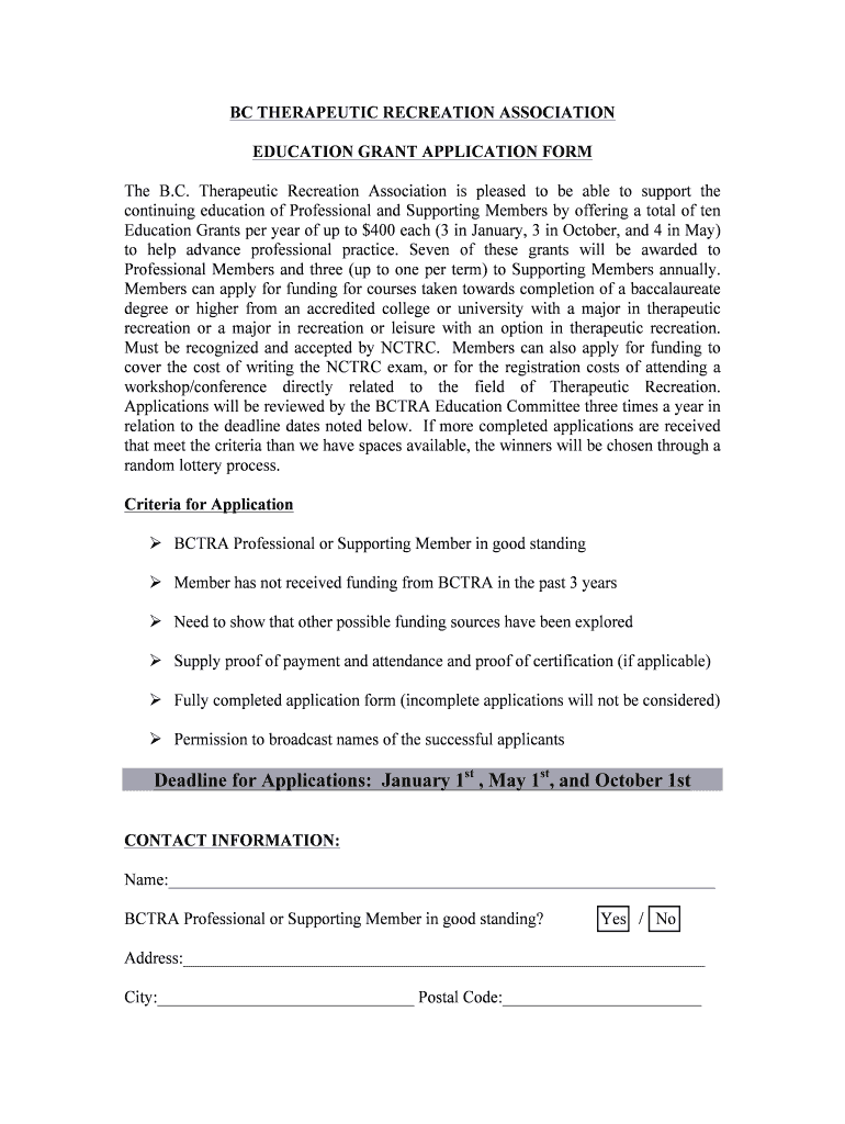 Fillable Online bctra BBCTRAb Education Grant Application Form Fax ...