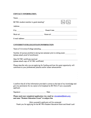 Fillable Online bctra BBCTRAb Student Education Grant Application Form Fax Email Print - pdfFiller