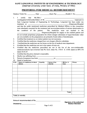 Fillable Online PROFORMA FOR MEDICAL REIMBURSEMENT Fax Email Print ...
