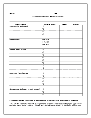 Fillable Online isp ucsd Name PID International Studies Major Checklist ...