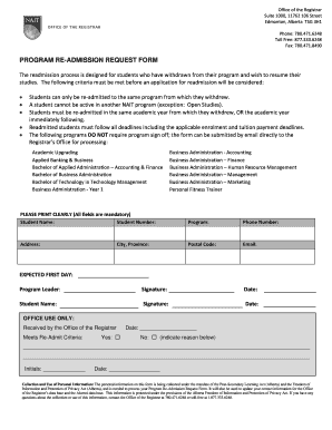 Fillable Online nait Program re-badmission requestb form - NAIT Fax ...