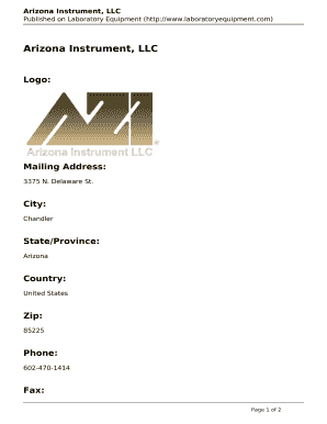 Fillable Online Arizona Instrument LLC - Laboratory Equipment Fax Email ...