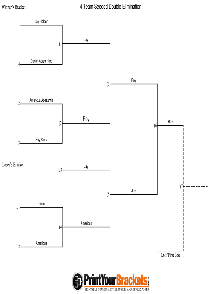 6 Team Double Elimination Bracket Fill Online Printable Fillable 