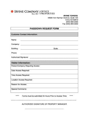 Fillable Online PASSDOWN REQUEST FORM - Irvine Company Offices for rent ...