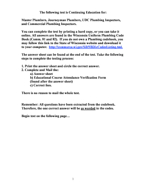 Fillable Online Plumbing Continuing Education Test 9.doc Fax Email ...