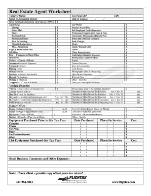 Fillable Online Real Estate Agent Worksheet - bFLIGHTAXb Fax Email ...
