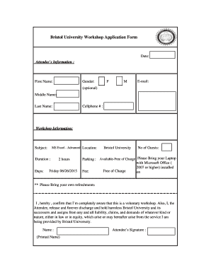 Fillable Online bristoluniversity Bristol University Workshop ...