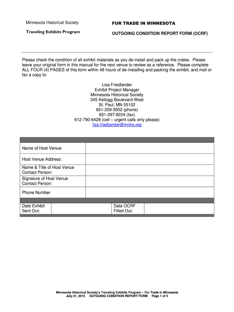 Fillable Online legacy mnhs MNFT Outgoing Condition Report Form (PDF ...
