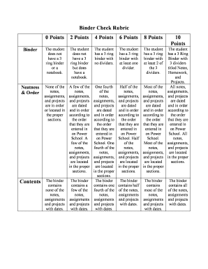 Fillable Online Binder Check Rubric Fax Email Print - pdfFiller